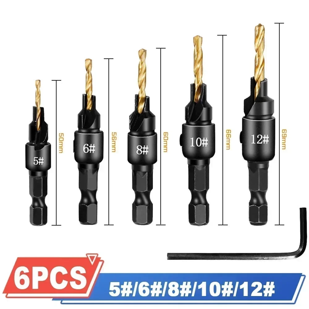 6Pcs Countersink Drill Bit Carpentry Drill Set Drilling Pilot Holes for ...