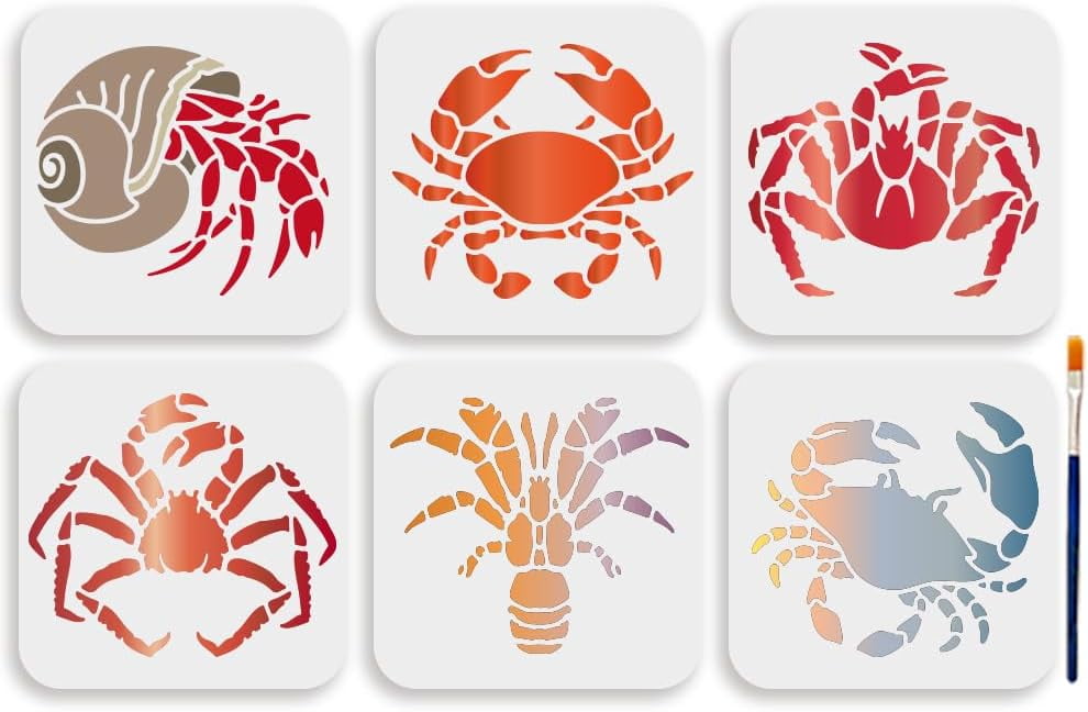 6Pcs Crab Painting Template 5.9x5.9inchs Reusable Ocean Animal Template ...