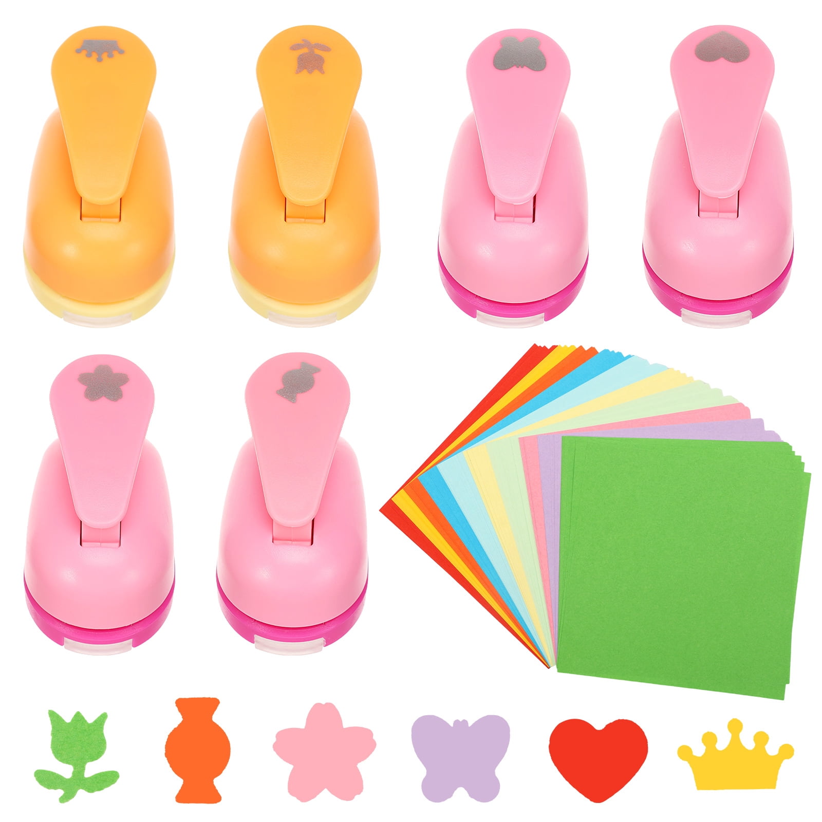 6Pcs Craft Hole Punch with 100 Cardstock Butterfly/Heart/Rose/Candy ...