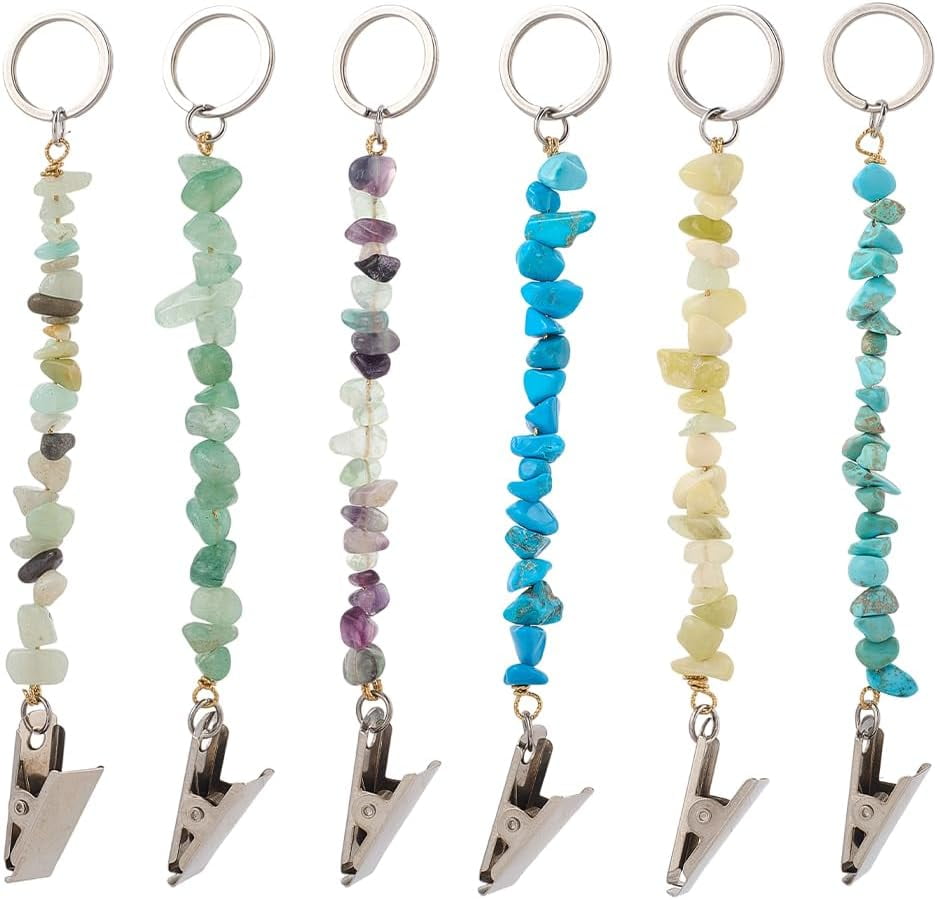 6Pcs Credit Card Clip Keychain 5.9 Inch Turquoise Natural Gemstone ...