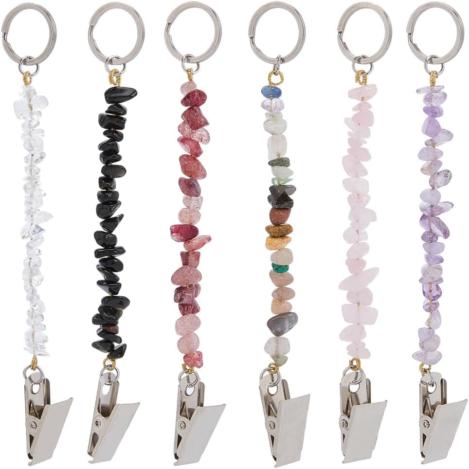 6Pcs Credit Card Clip Keychain Gemstone Beaded Debit Bank Card Grabber ...