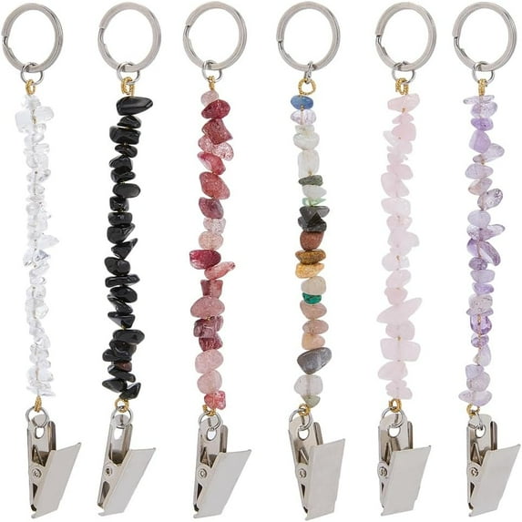 6Pcs Credit Card Clip Keychain Gemstone Beaded Debit Bank Card Grabber ...