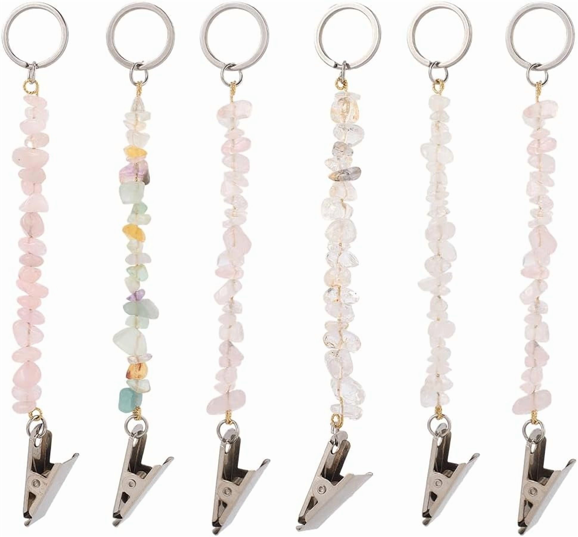 6Pcs Credit Card Puller Key Chain 5.9 Inch Natural Rose Quartz Beaded ...