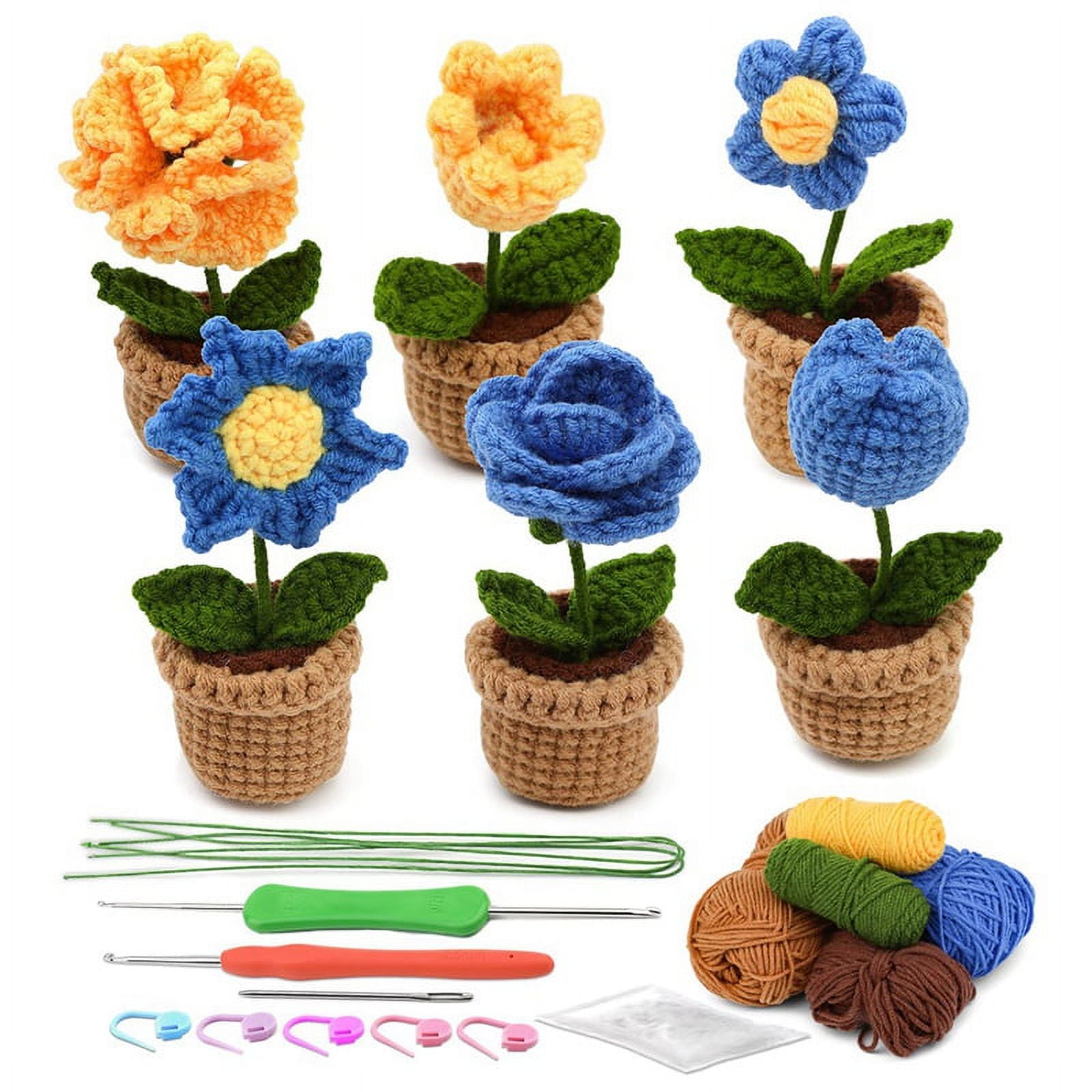6Pcs Crochet Potted Flowers Kit, Complete Crochet Kit for Beginners ...