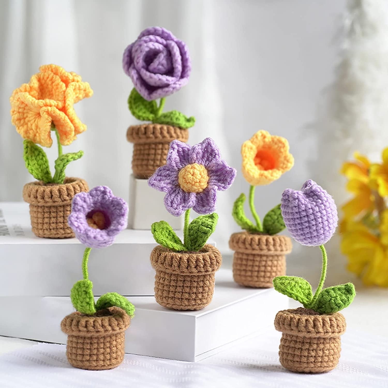 6Pcs Crochet Potted Kit, Sunflower Craft Kit with Yarn, Knitting for ...