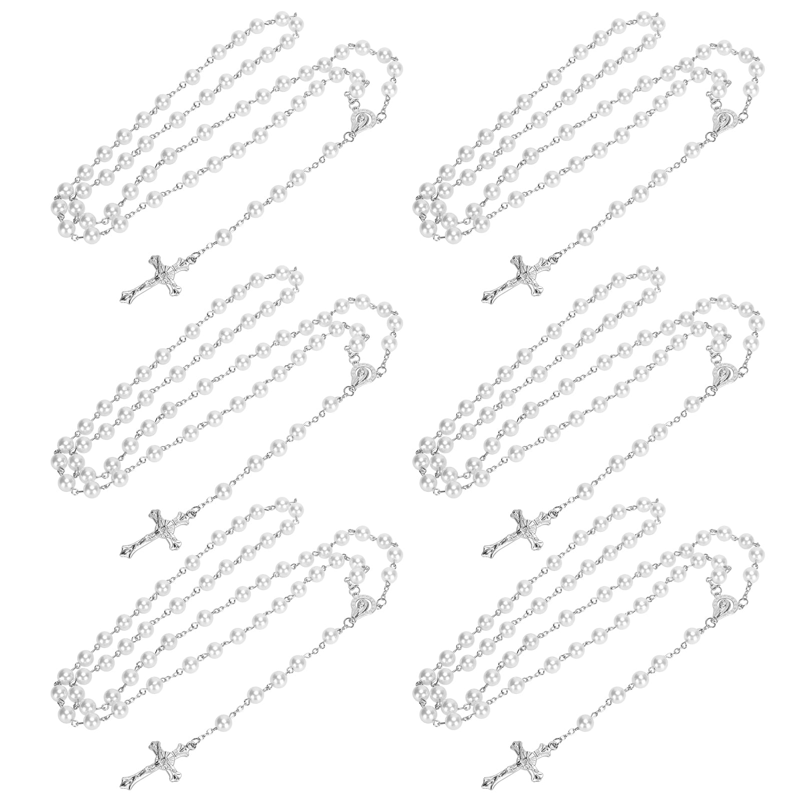 6Pcs Crucifix Necklace Jesus Cross Christian Rosary Bead Chain HandMade ...