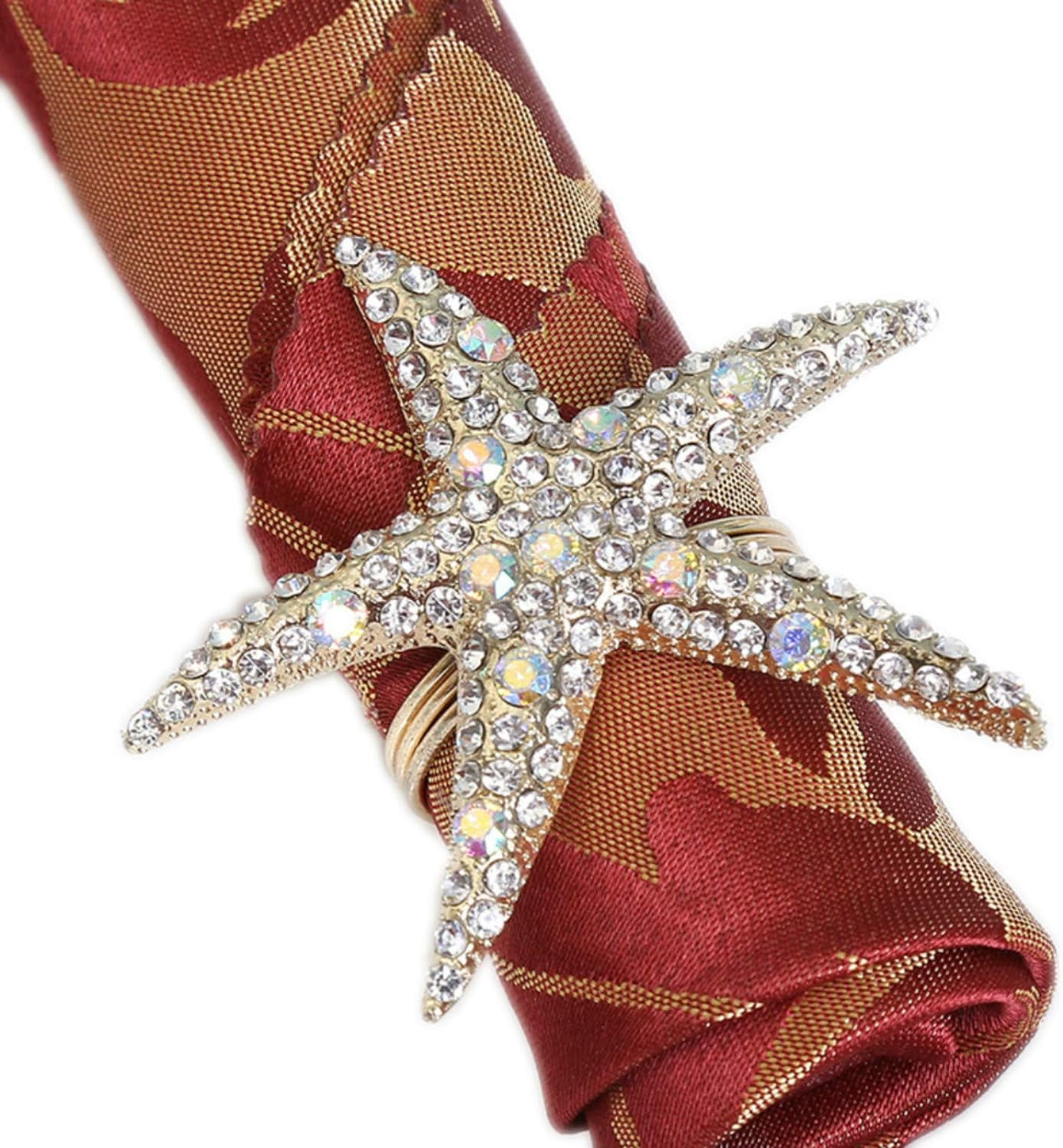 6Pcs Crystal Starfish Napkin Rings, Rhinestone Ocean Coastal Nautical ...