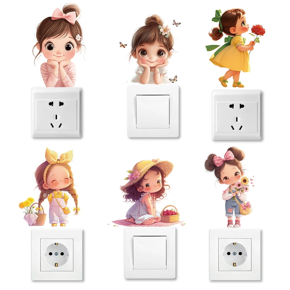 6Pcs Cute Cartoon Art Light Switch Stickers 7x7 Inch Cartoon Character ...
