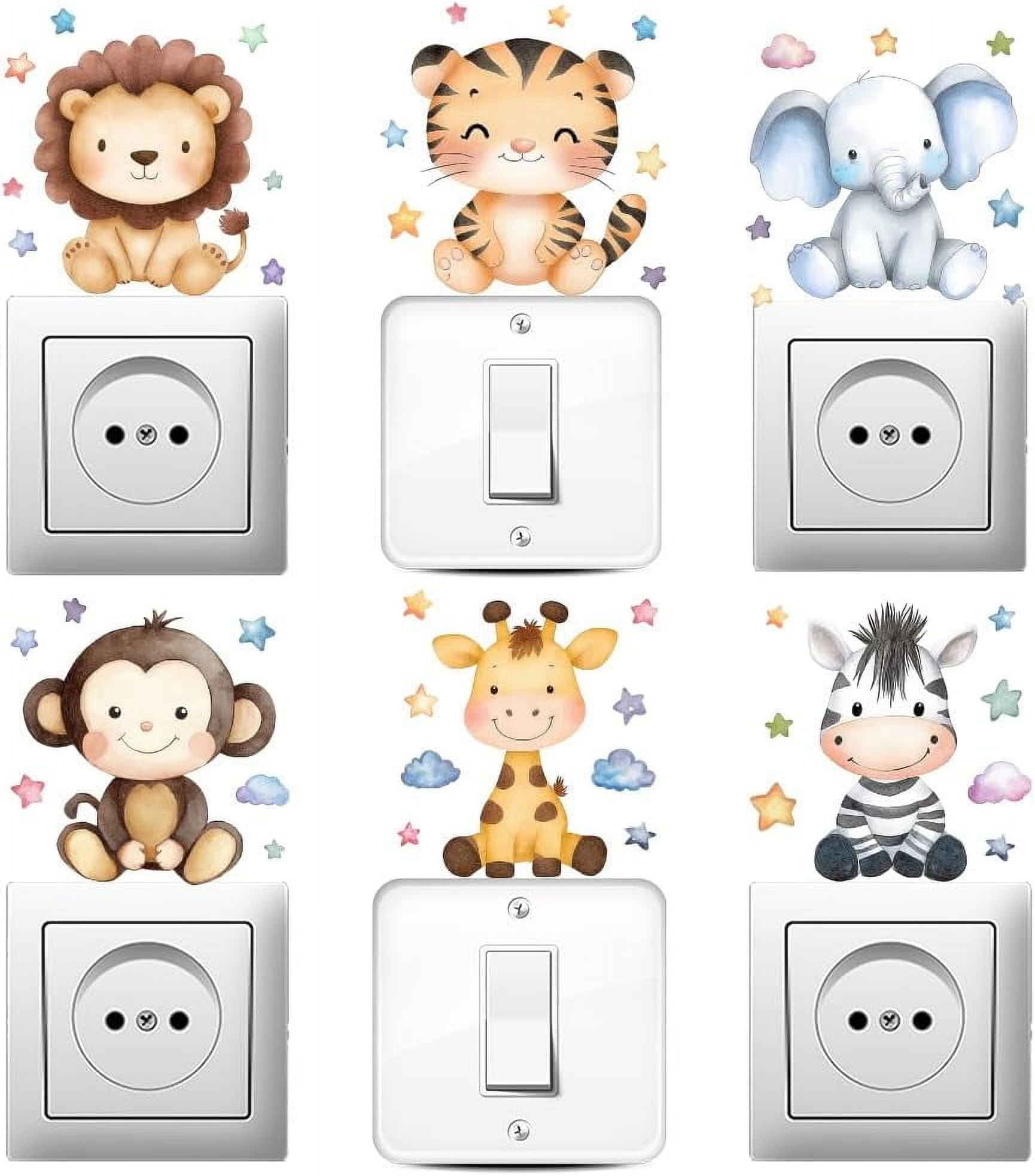 6Pcs Cute Cartoon Light Switch Stickers 7x7 Inch Lion Elephant Giraffe ...
