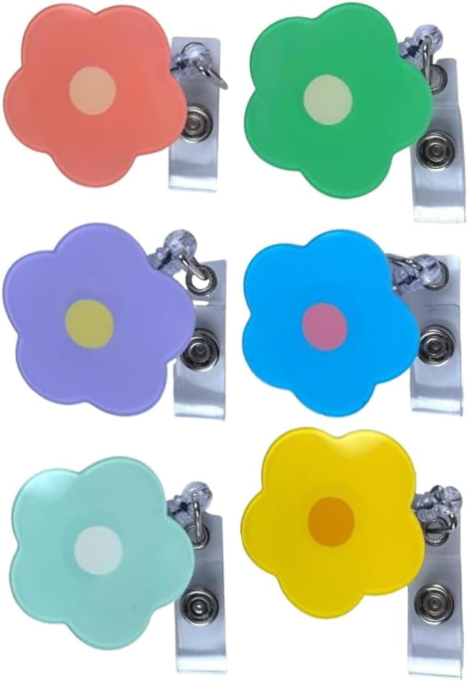 6pcs Flower Easy Pull Buckle Tabs Tag Badge Clip Retractable Staff ...