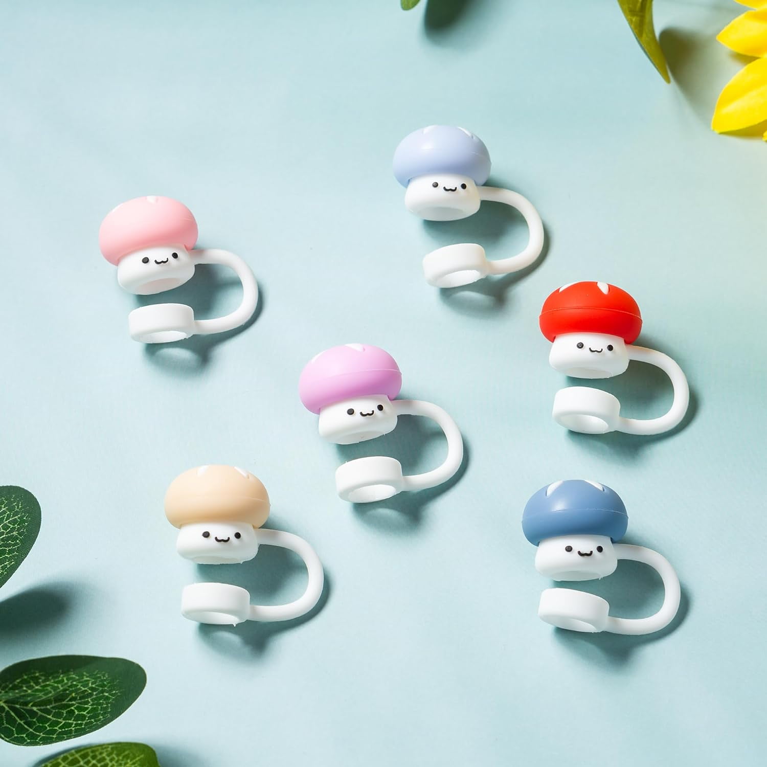 6Pcs Cute Mushroom Straw Cover Cap for Stanley Cup Decor, 10mm Reusable ...