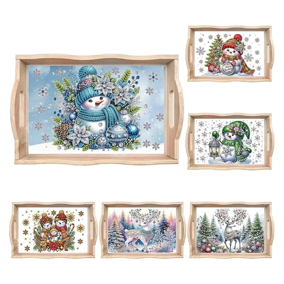 6Pcs DIY Serving Tray Art Painting Creative Design Handmade Wooden Tray ...