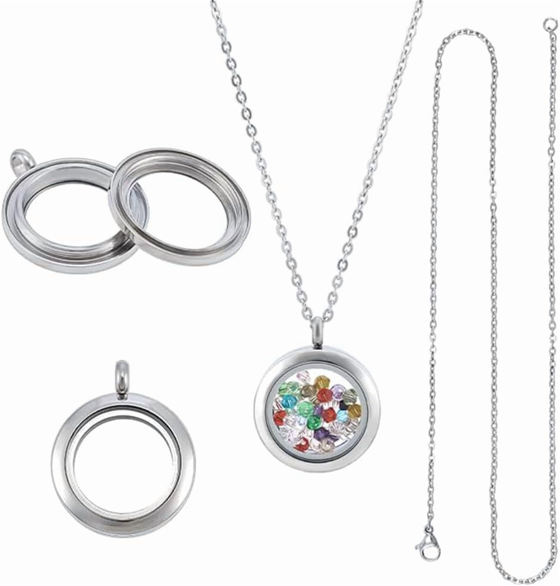 6Pcs DIY Stainless Steel Locket Pendants Flat Round Photo Frame Charms ...