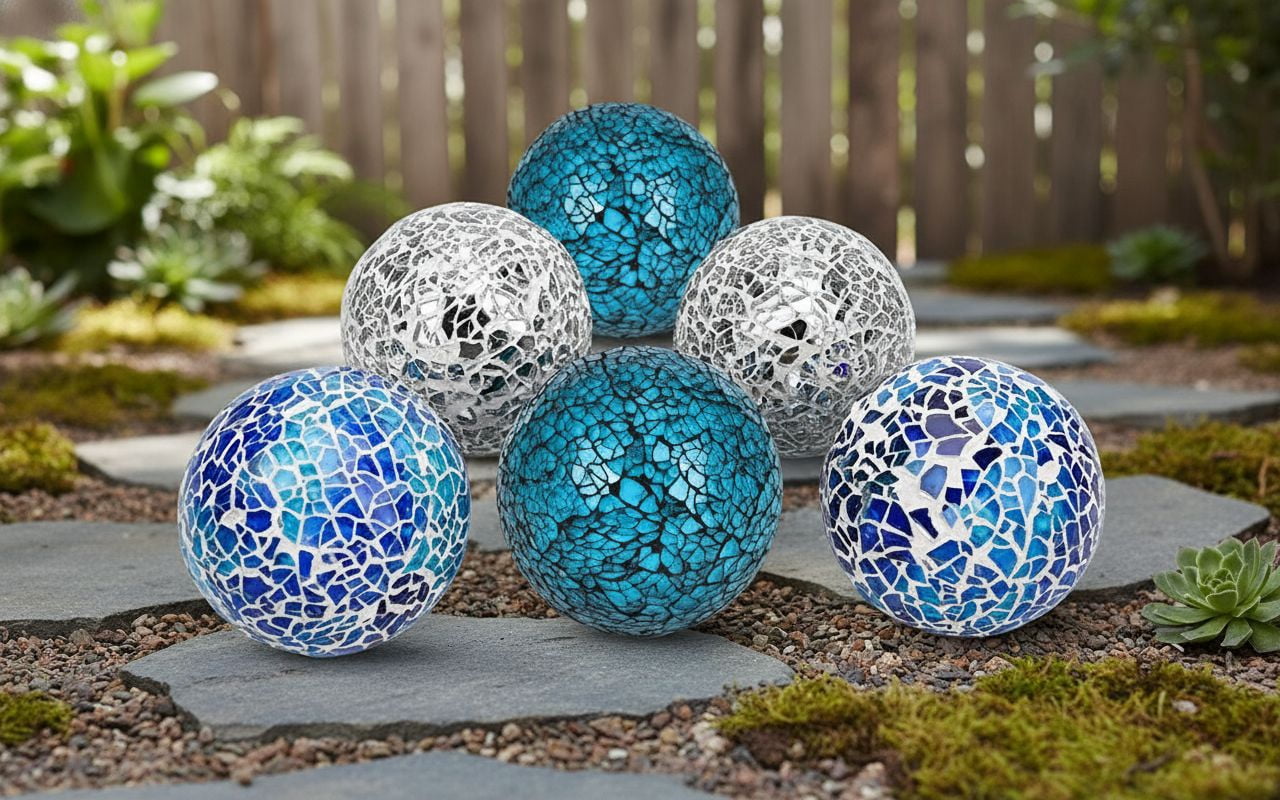 6Pcs Decorative Ball Set - 6cm/2.4inch Mosaic Glass Orbs Centerpiece ...