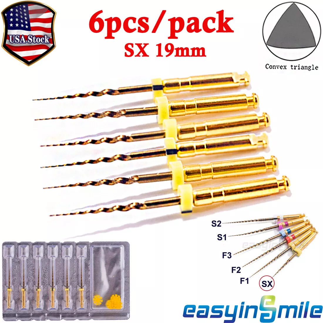 6Pcs Dental X-Pro Gold Taper Endo Files Sx 19Mm Endodontic Rotary Niti ...