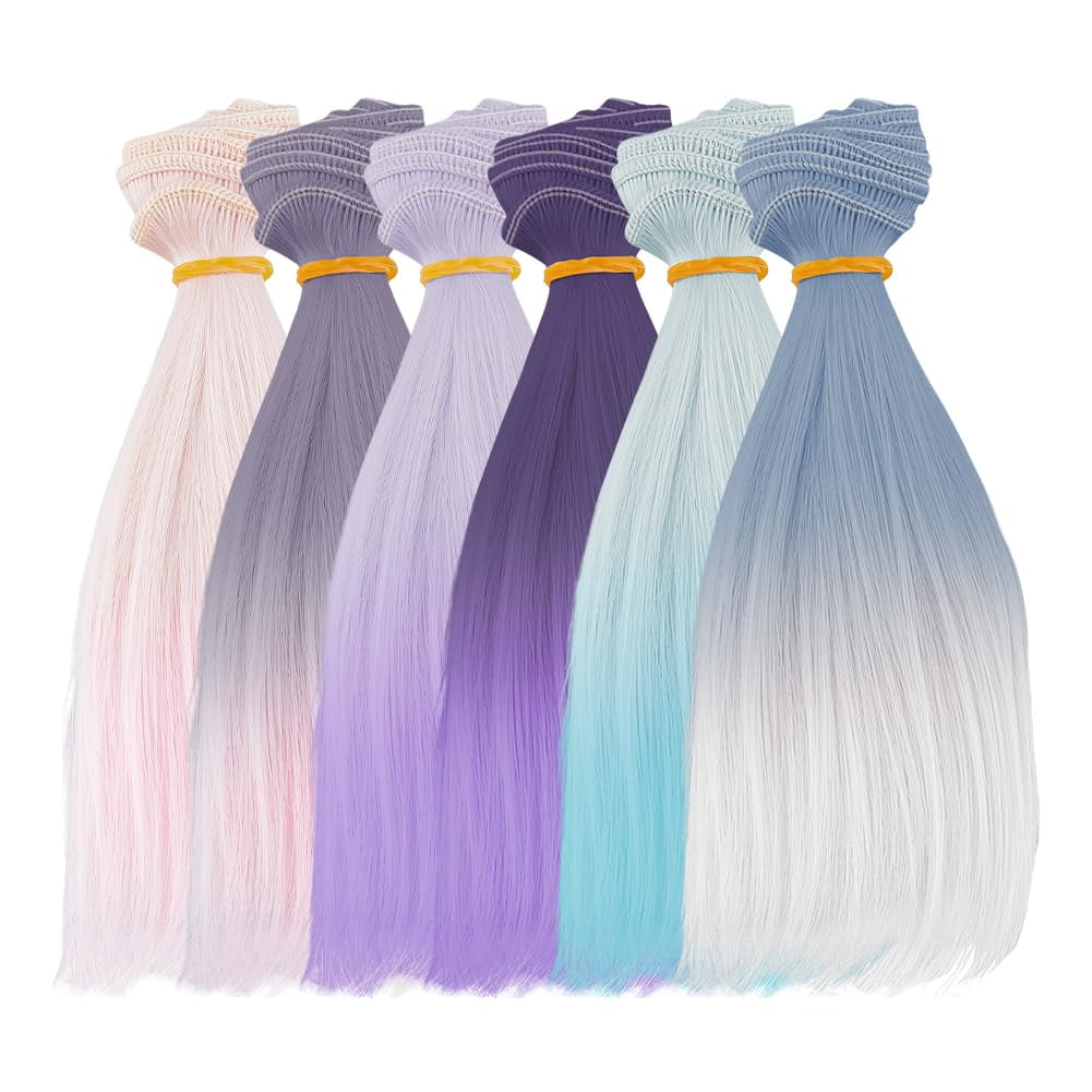 6Pcs Doll Hair Wefts 100x15.5cm Doll Wig 6 Colors Straight Synthetic ...
