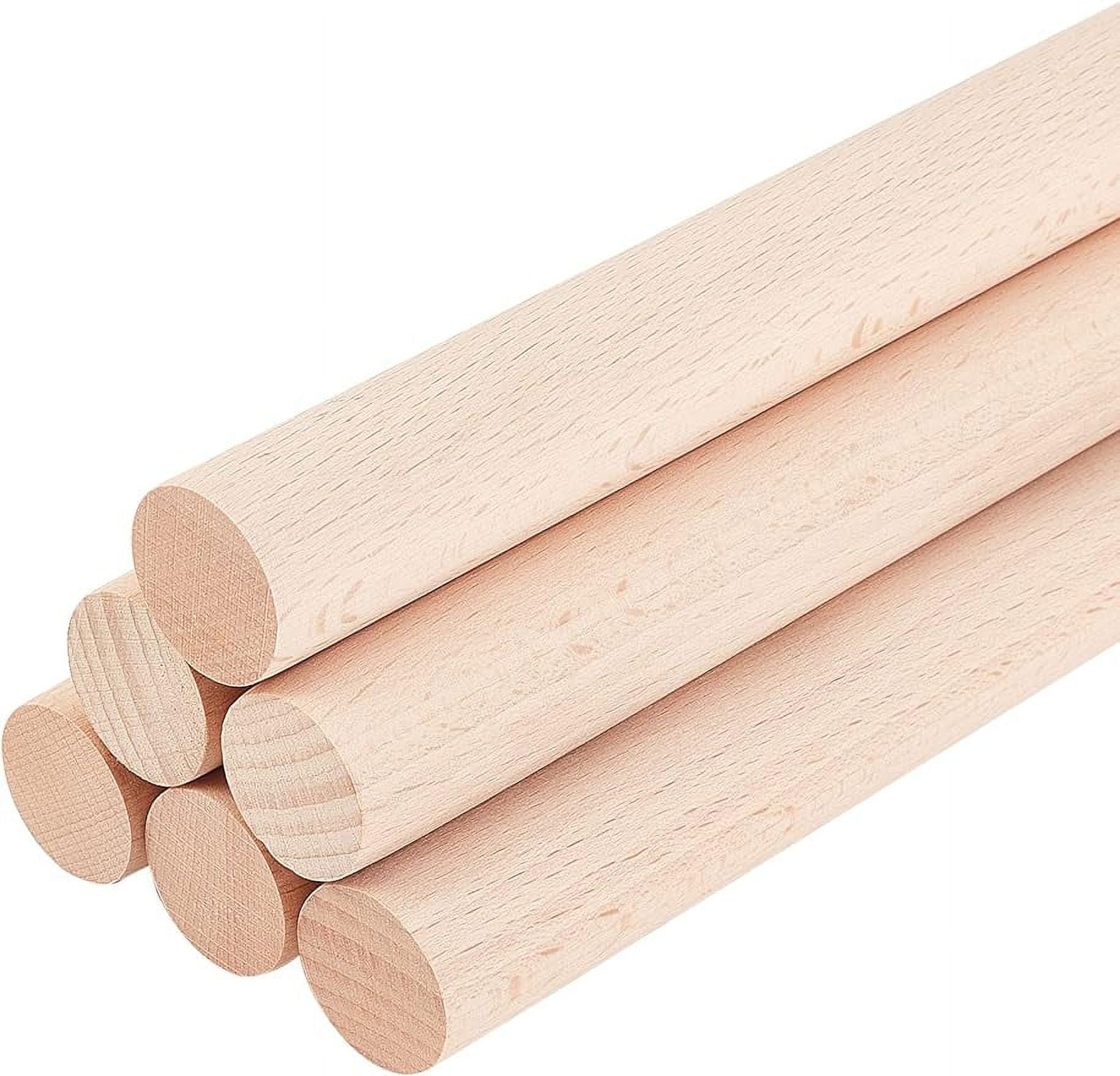6Pcs Dowel Rods Wood Sticks 1x12Inch Beech Unfinished Dowel Round ...