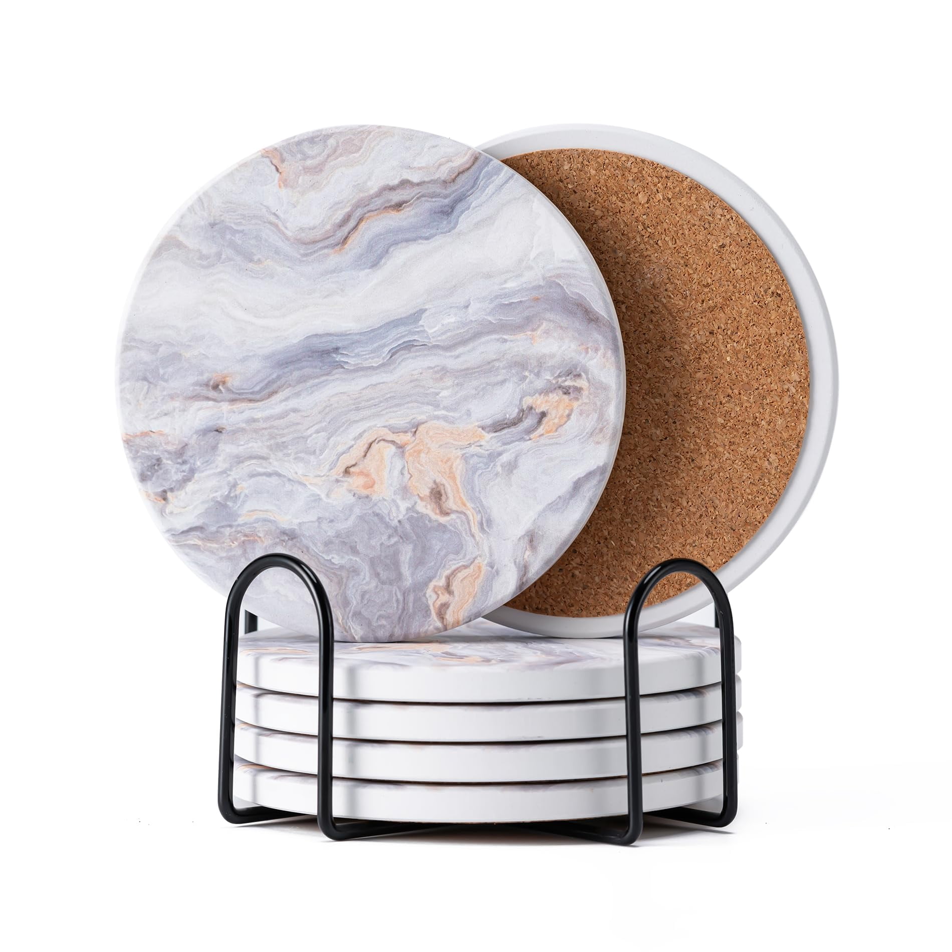 6Pcs Drink Coasters with Holder, Marble Style Ceramic Drink Coaster ...