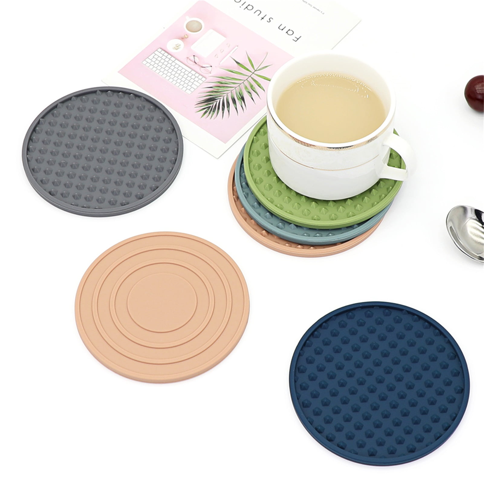 6Pcs Drink Coasters with Holder Anti-scald Sturdy Lightweight Round Non ...
