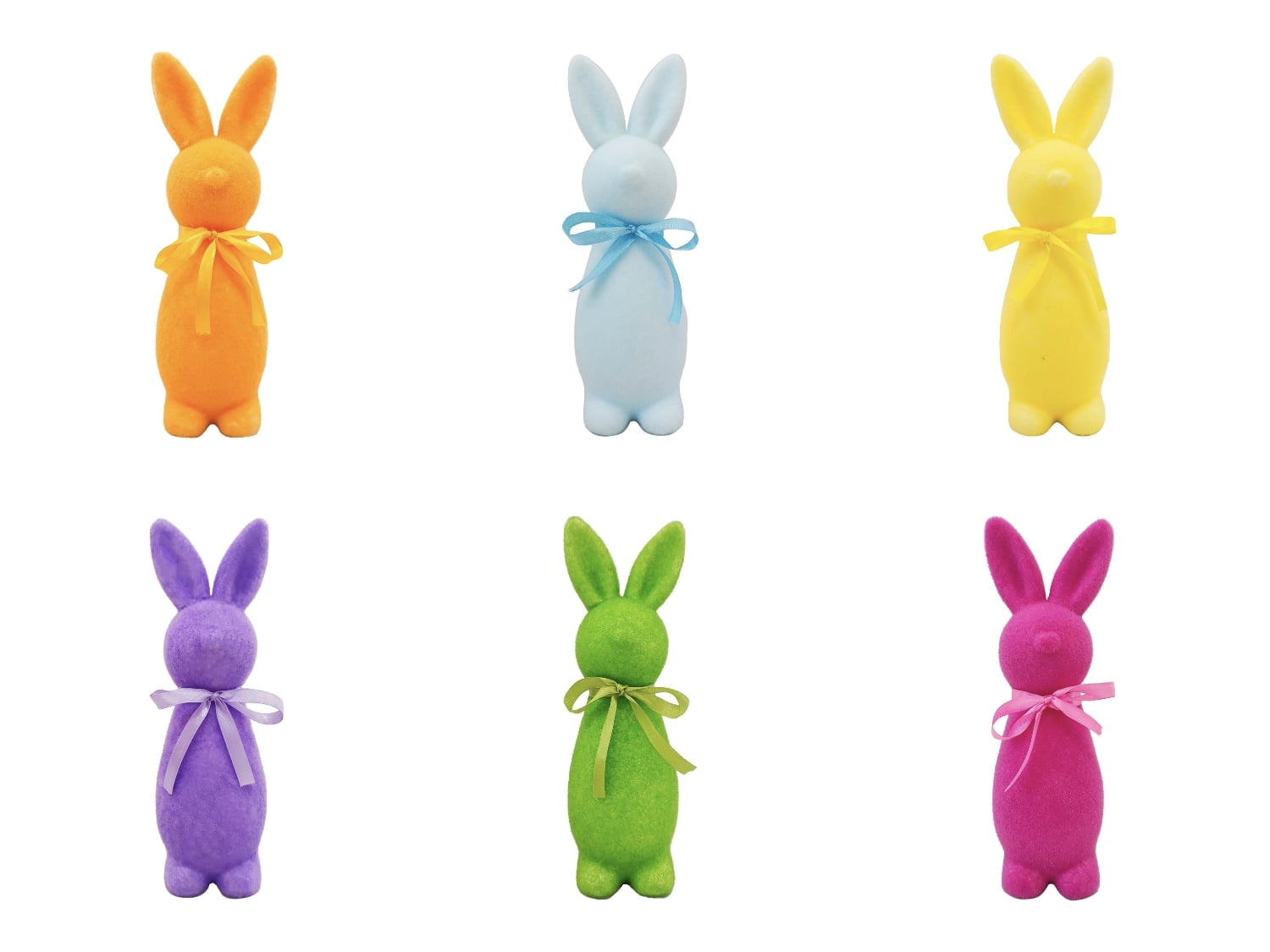 6Pcs Easter Decorations - Pastel Flocked Bunny Kit - Spring Table ...