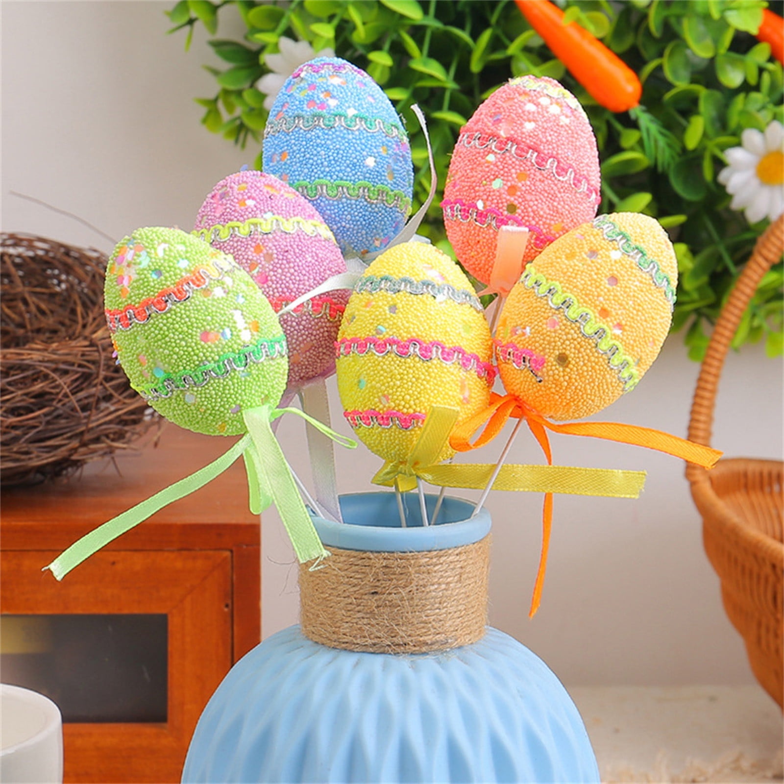 6Pcs Easter Egg Decorations 2.36" Easter Egg, Eggs Bouquets Easter ...