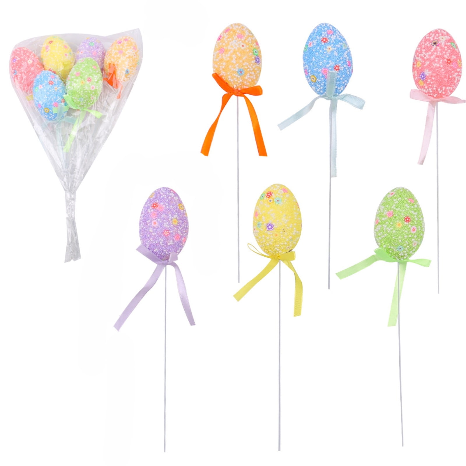 6Pcs Easter Egg Picks Decor Patterned Foam Egg Floral Picks for Spring ...