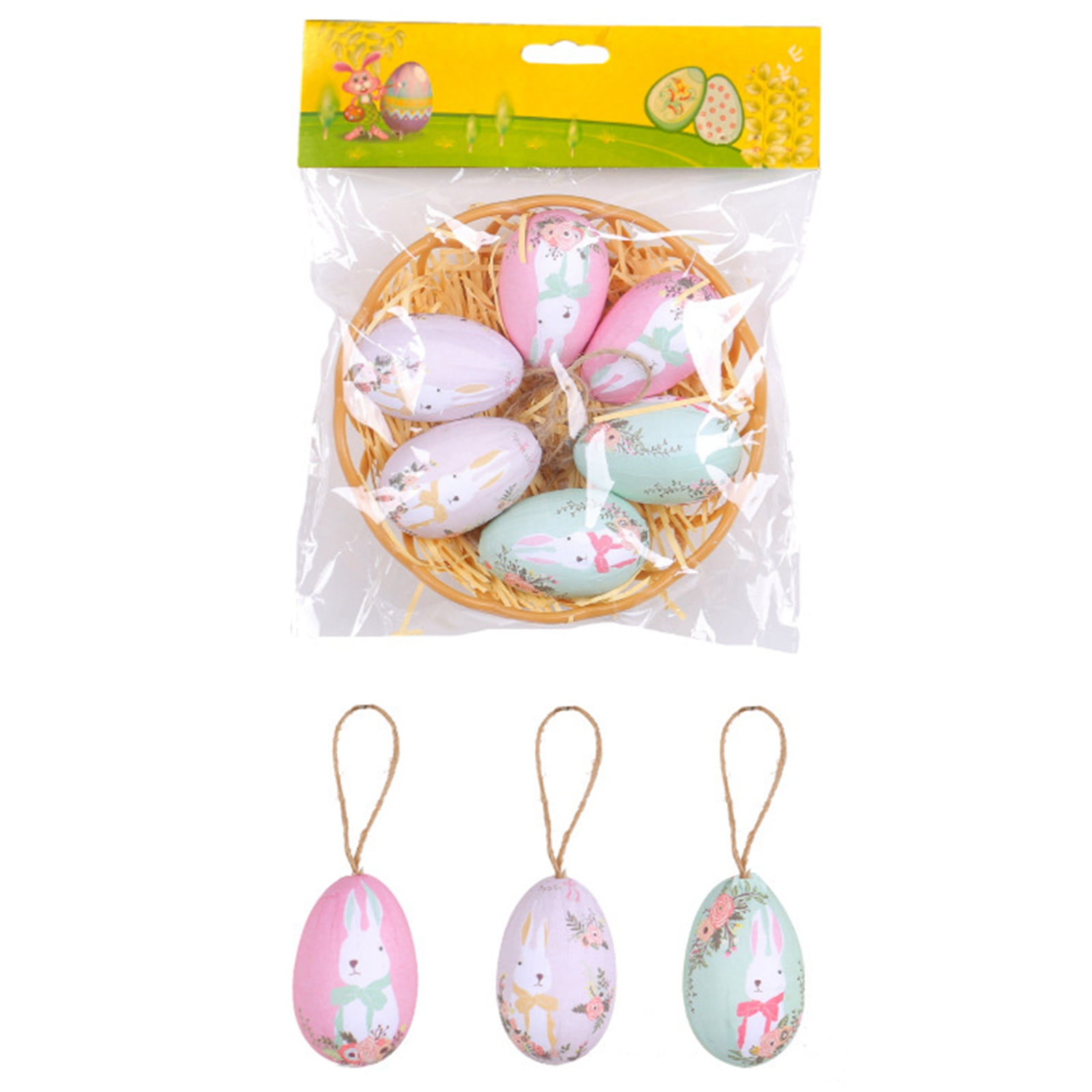 6Pcs Easter Eggs Hanging Ornaments, Colorful Hand Painted Eggs,Easter ...