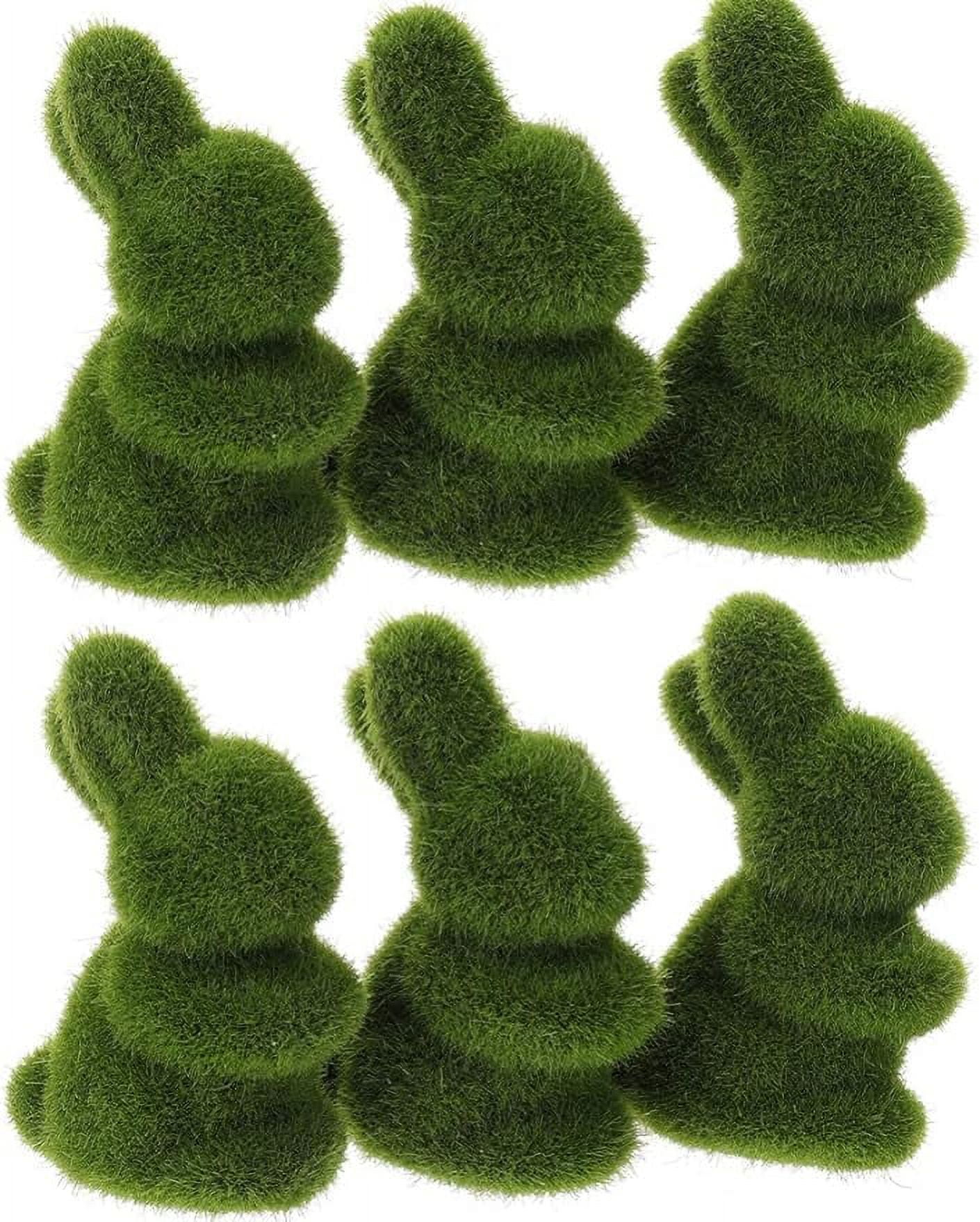 6Pcs Easter Moss Bunny Figurine, Mini Furry Flocked Rabbit Statue Green ...