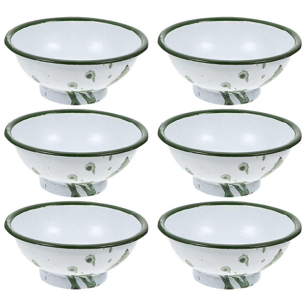 WEAVILUX 6Pcs Olive Green Enamel Bowls Multipurpose Kitchen Soup Rice ...
