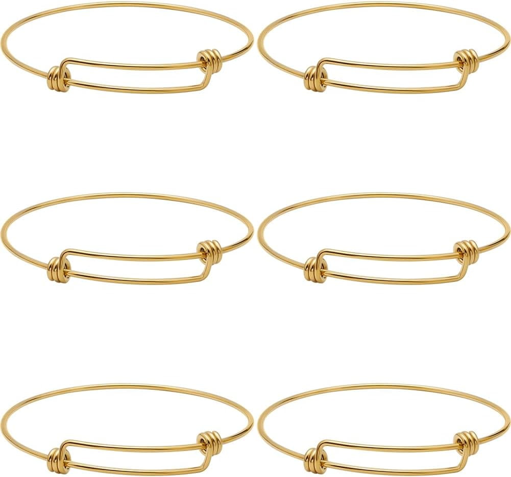 6Pcs Expandable Blank Bangle Bracelets Real 18K Gold Plated Stainless ...