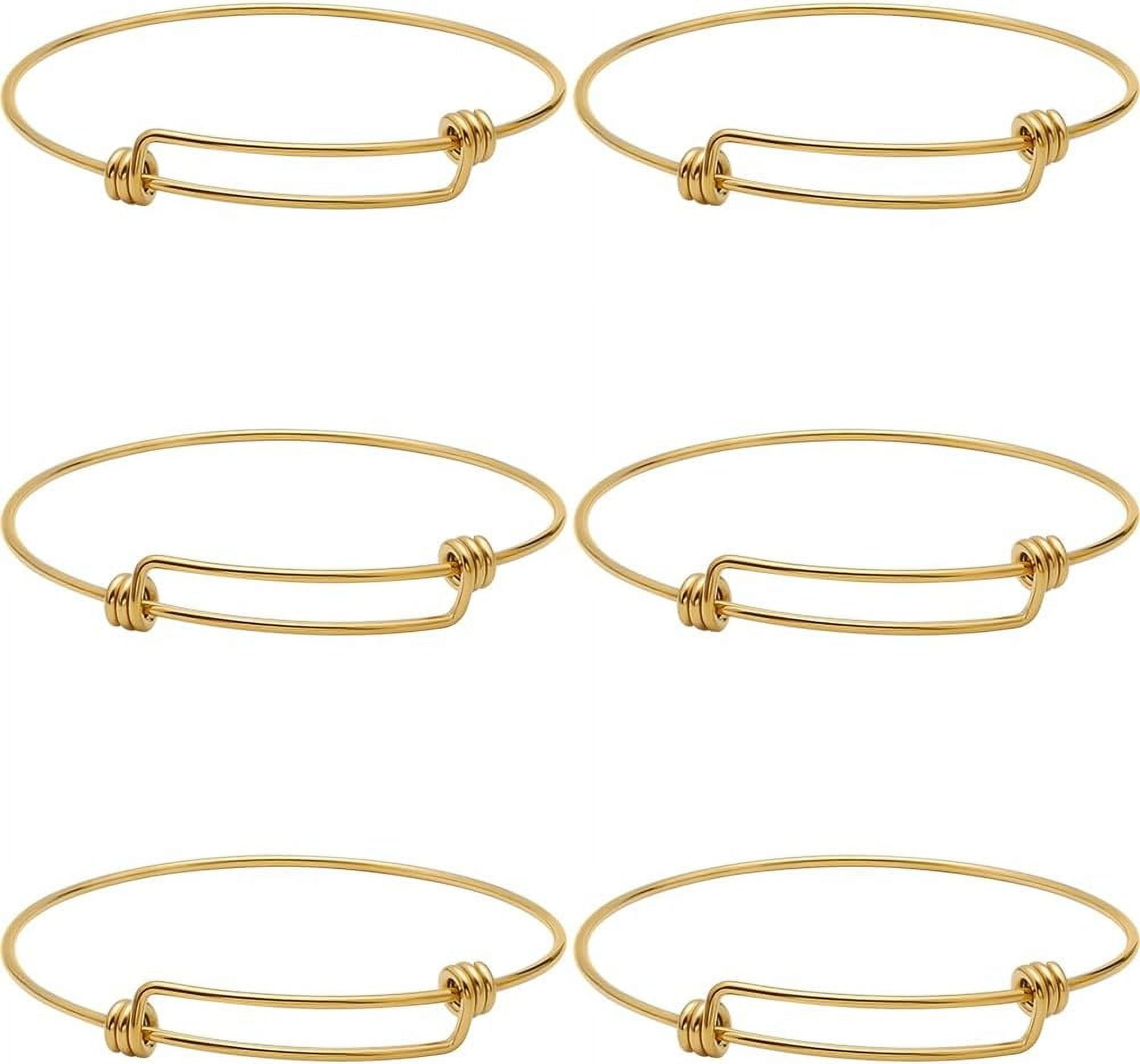 6Pcs Expandable Blank Bangle Bracelets Real 18K Gold Plated Stainless ...