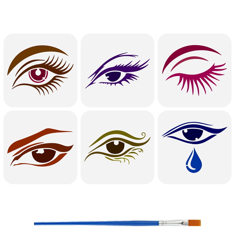 6Pcs Eyes Stencils with a Paint Brush 5.9x5.9Inch 6Styles Charming Eyes ...