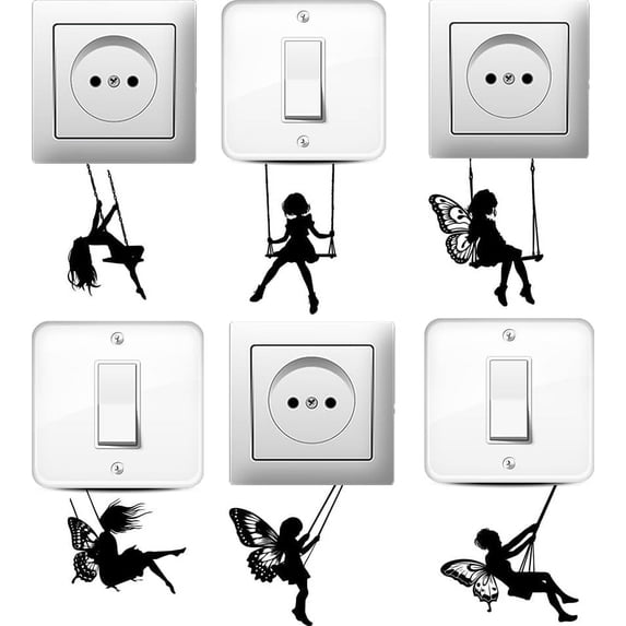 6Pcs Fairy Silhouette Light Switch Stickers Butterfly Fairy Wall ...