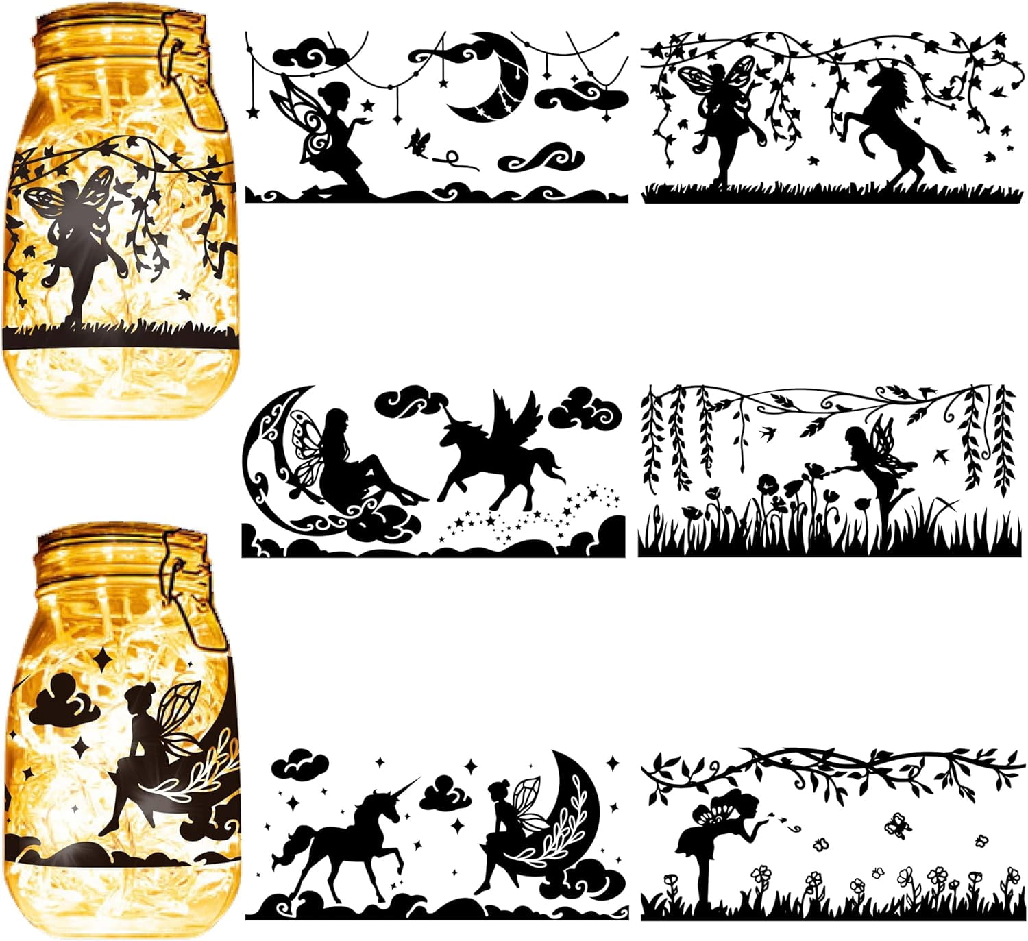 6Pcs Fairy Silhouettes Mason Jar Decor Angel Lantern Laser Cutouts ...