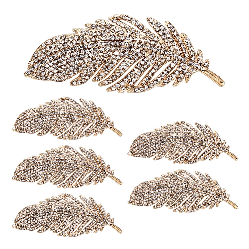 6Pcs Feather Shape Brass Rhinestone Lapel Pins for Backpack Clothes ...