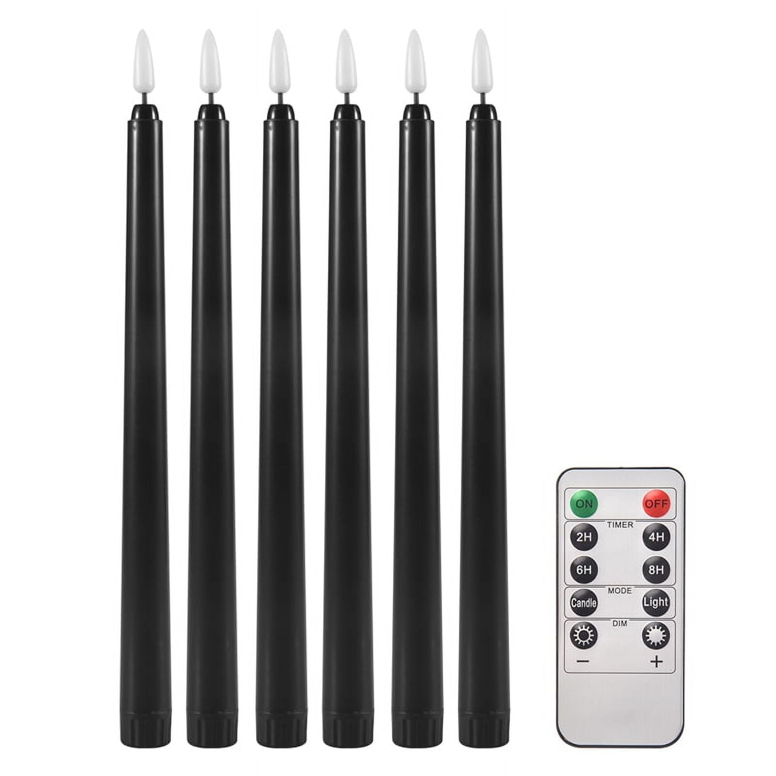 6Pcs Flameless Black Taper Candles Flickering with 10-Key Remote Timer ...