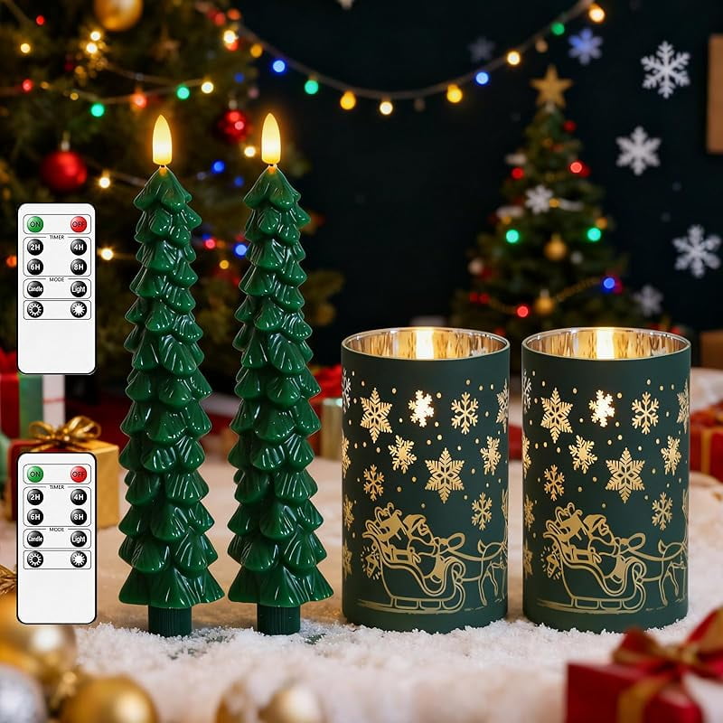 6Pcs Flameless Christmas Tree Candles with Remote Timer, LED Taper ...