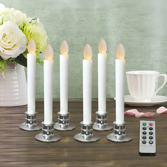 6Pcs Flameless Electric Taper Candles with Remote Control Timer ...