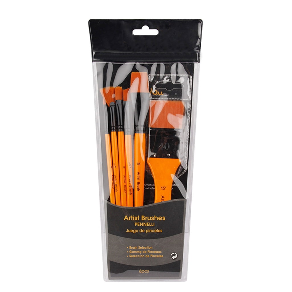 6Pcs Flat/Fine Tip Brush Paintbrushes Nylon Hair Artist Acrylic Paint ...