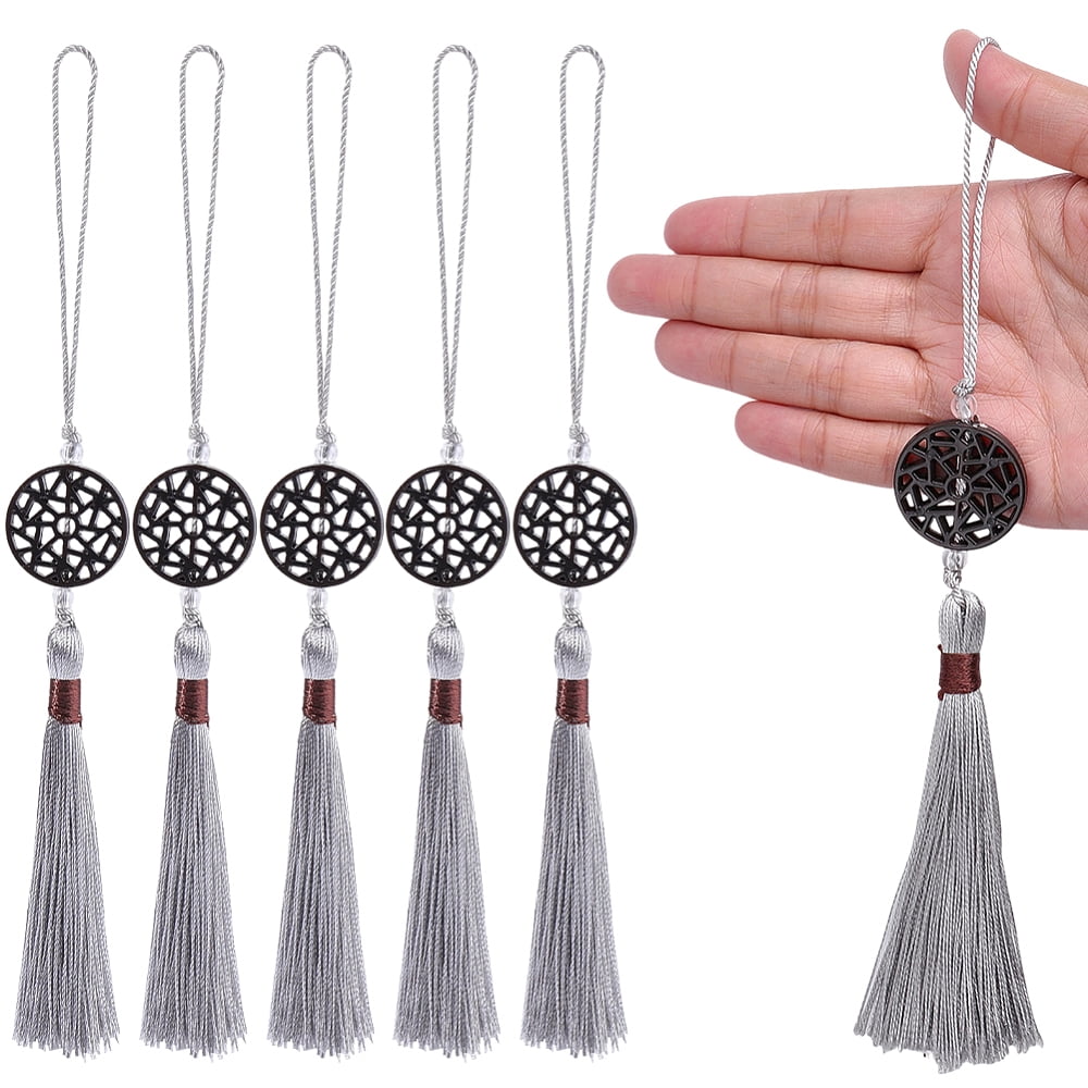 6Pcs Flat Round Wood Pendant Decorations Polyester Tassel for Fan ...