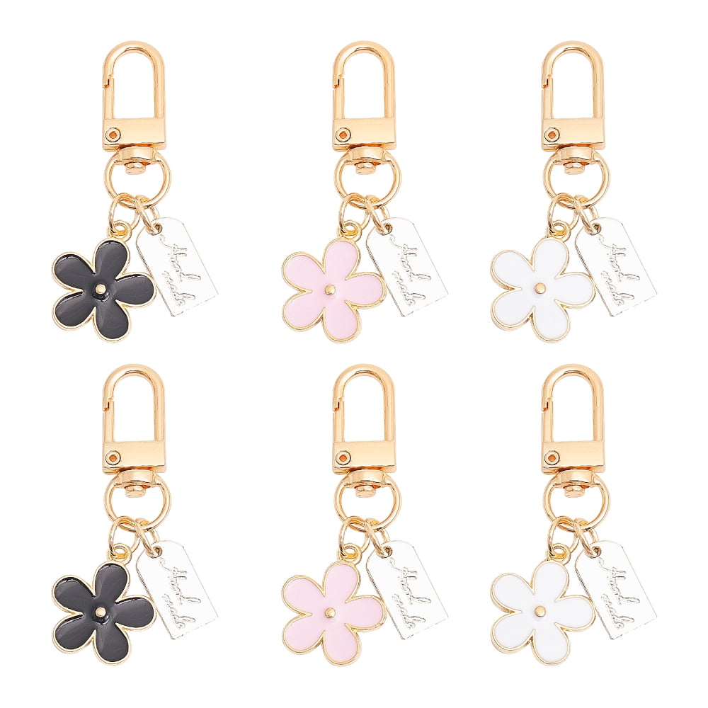 6Pcs Flower Car Key Chain Sparkling Key Ring Daisy Flower Alloy Enamel ...