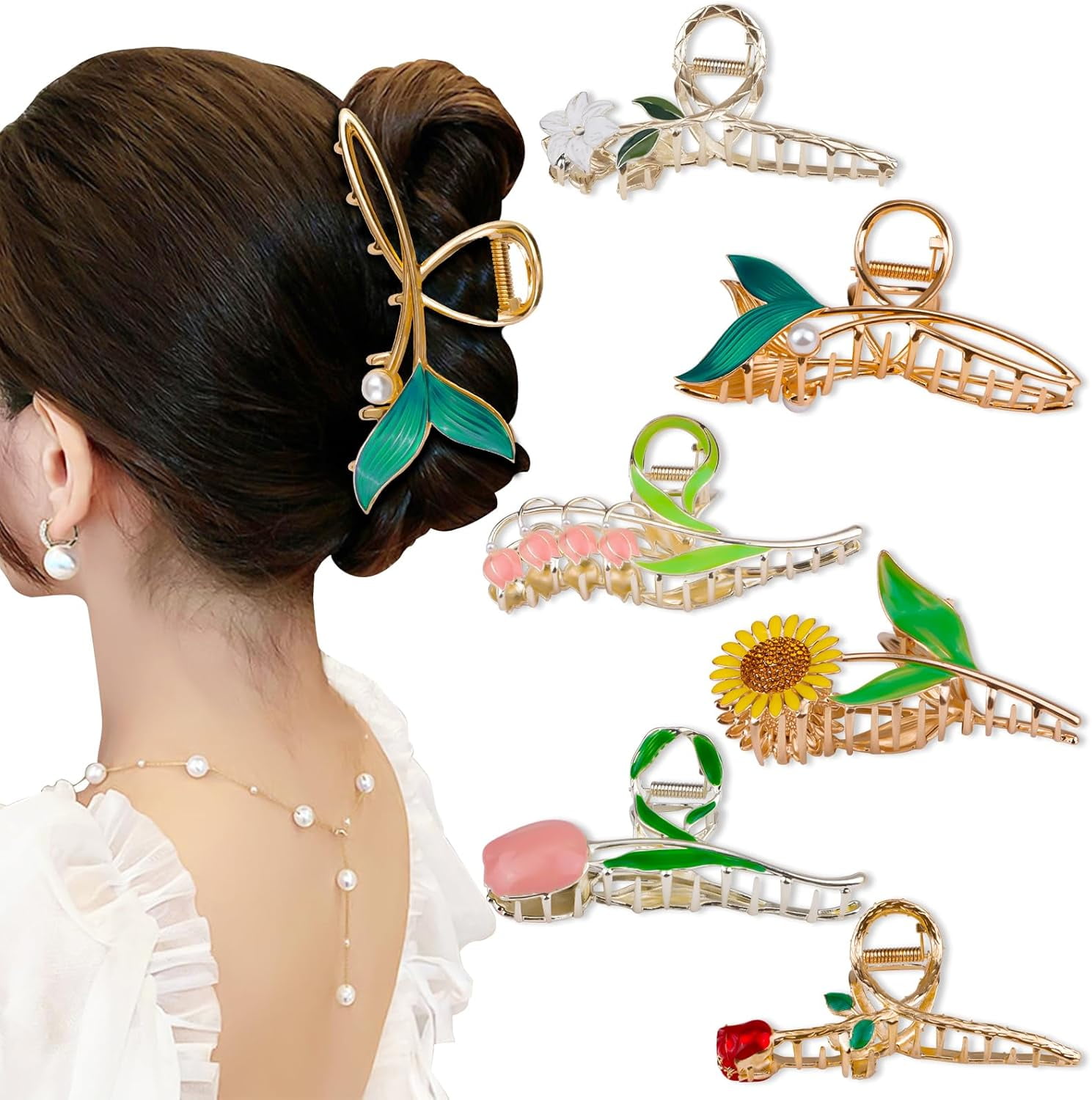 6Pcs Flower Metal Hair Claw Clips, Gold Cute Hair Claw, Large Sunflower ...