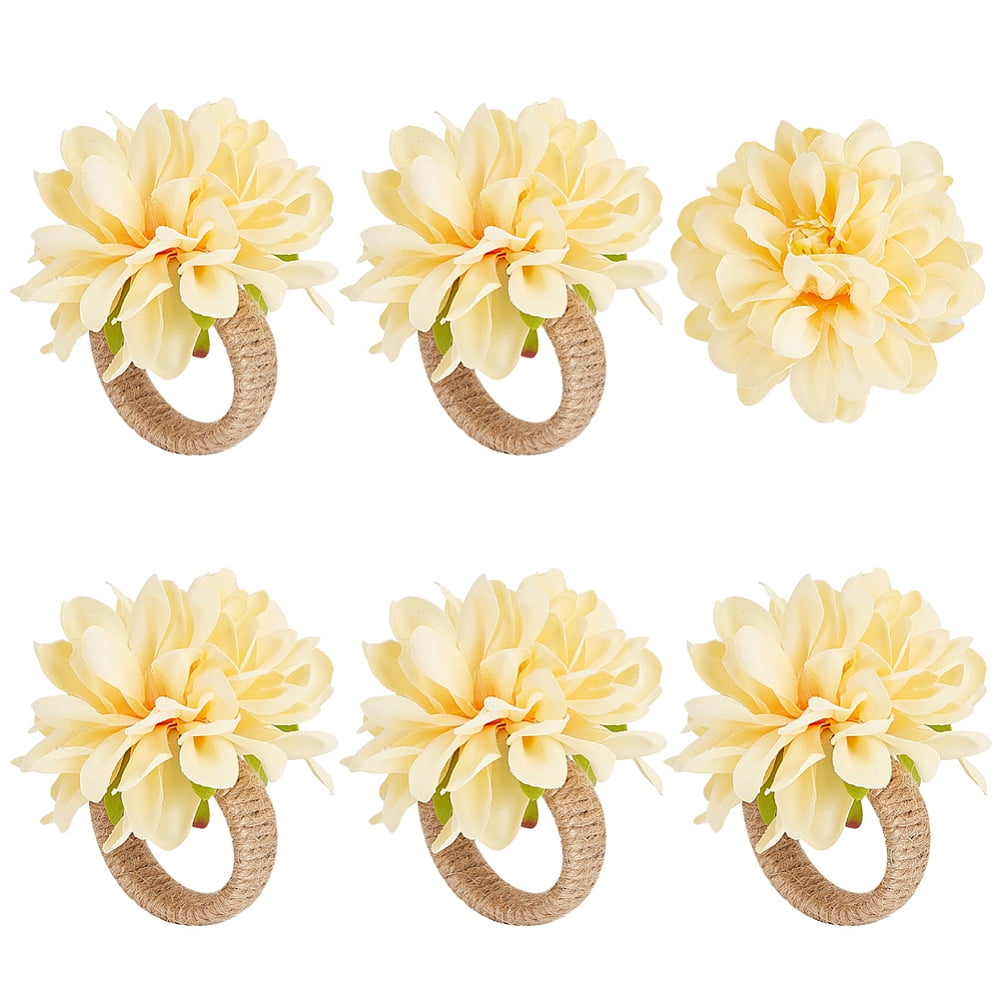 6Pcs Flower Napkin Rings Wedding Yellow Artificial Floral Napkin Rings ...