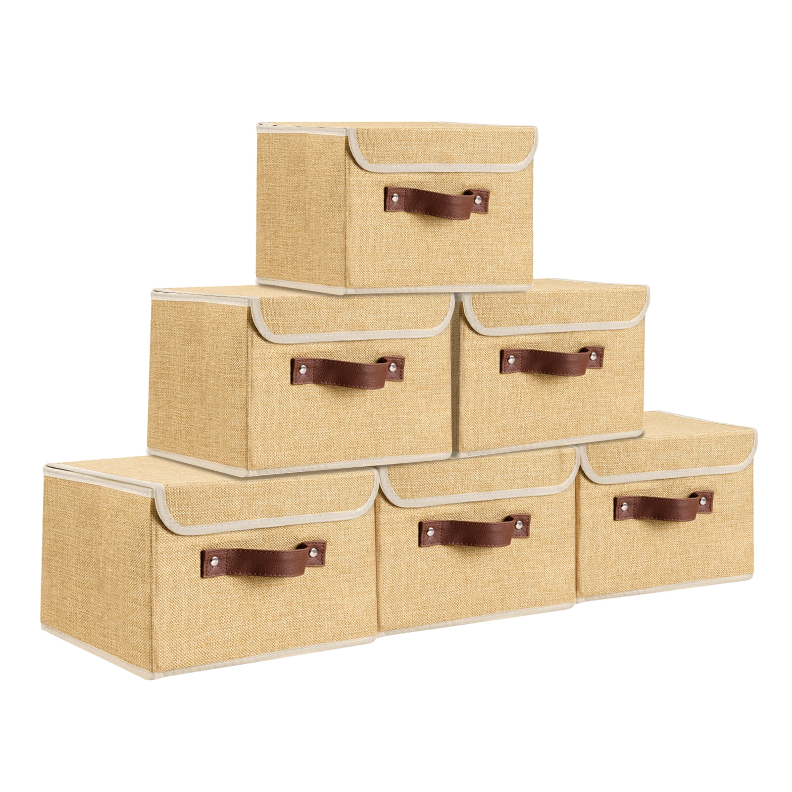 6Pcs Foldable Storage Bin Boxes with Lid Fabric Basket Container ...