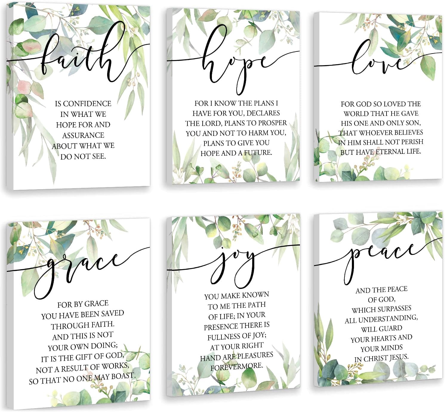6Pcs Framed Christian Bible Verse Canvas Wall Art,8*10 inch Green Leaf ...