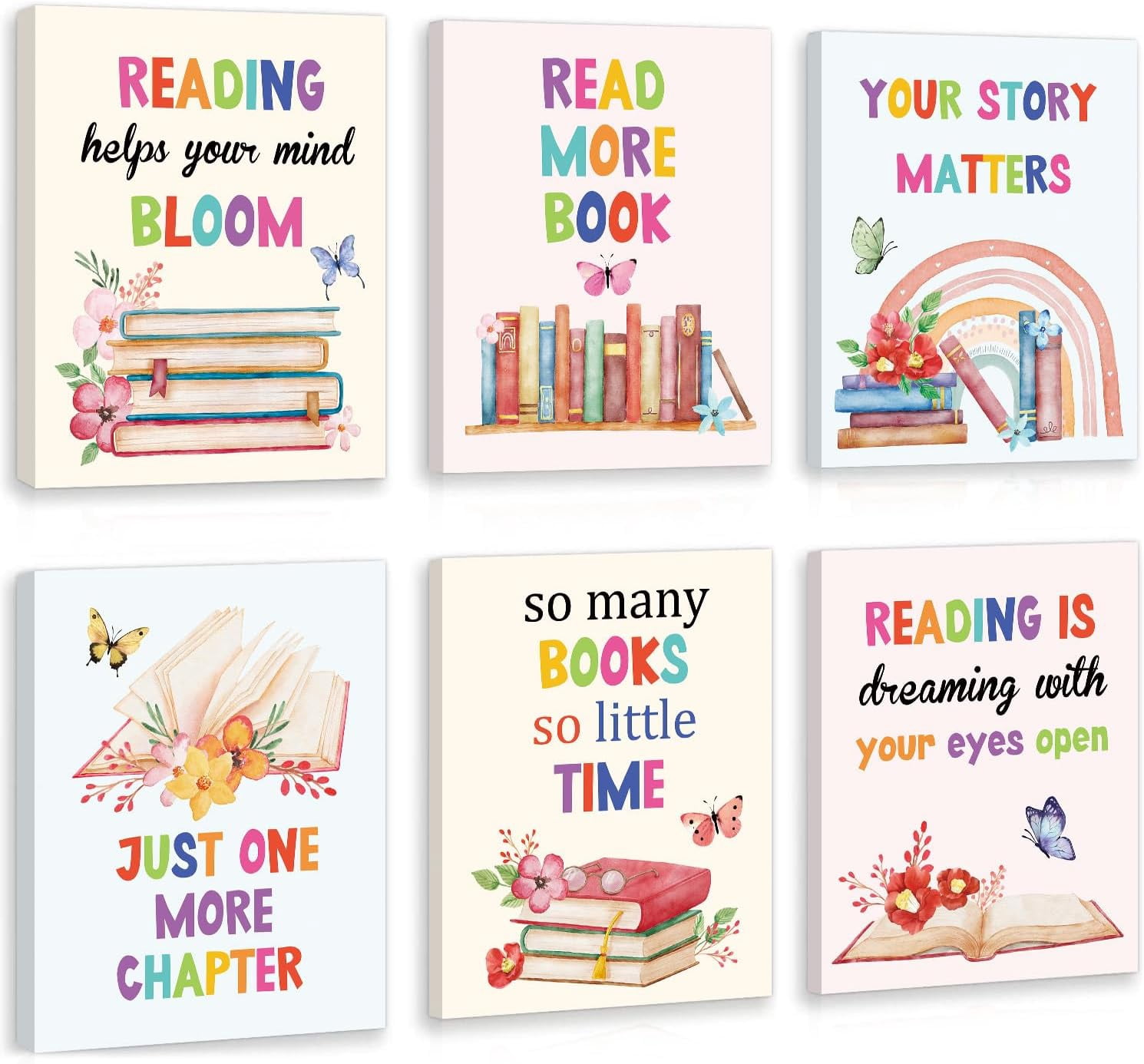 6Pcs Framed Classroom Reading Corner Canvas Wall Art(8"x10 ...