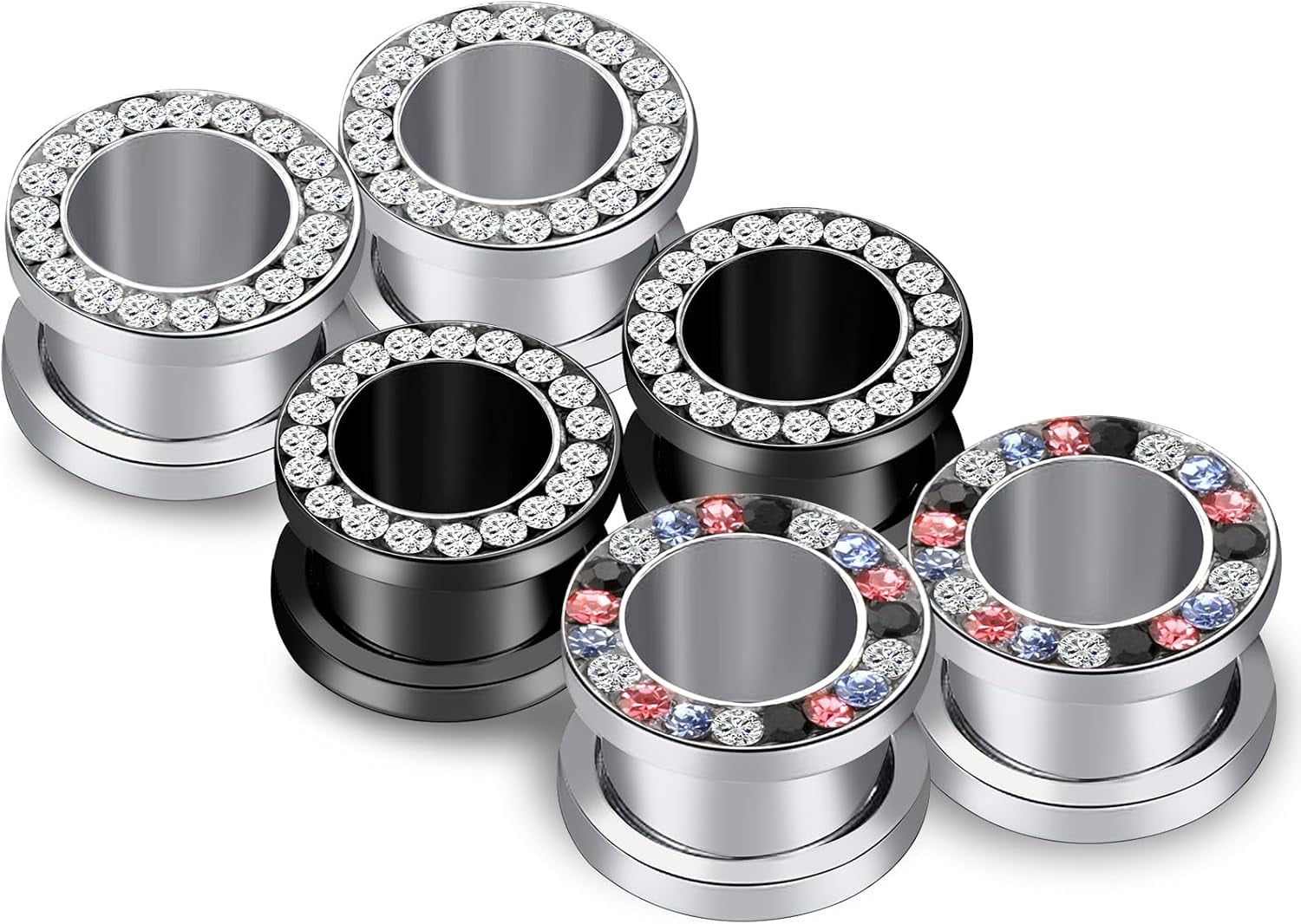 6Pcs Gauges For Ears 8G-00G Stainless Steel Screw Ear Tunnels Plugs ...