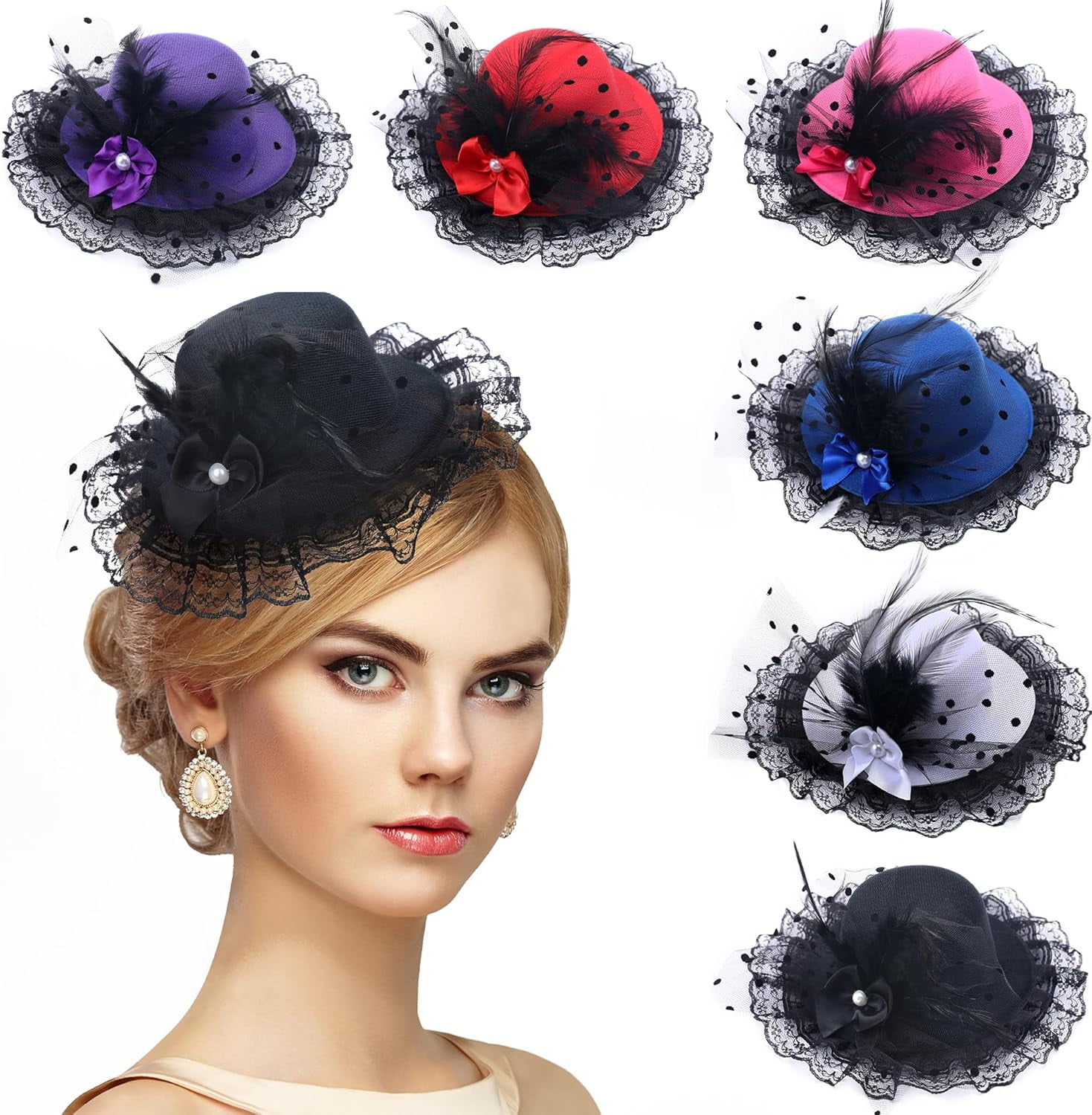 6Pcs Girls Mini Fascinator - Tea Party Derby Fascinators for Women Girl ...