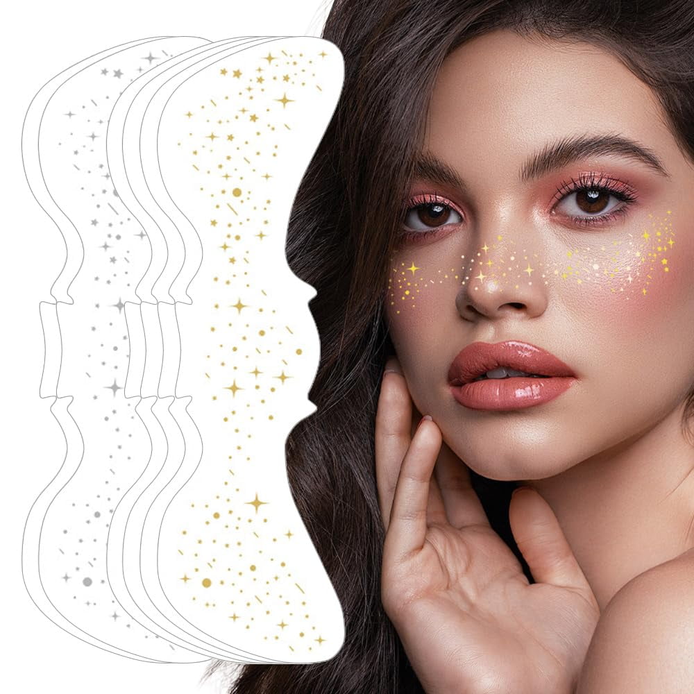 6Pcs Glitter Freckles Face Tattoo,Gold & Sliver Sparkly Fake Freckles ...