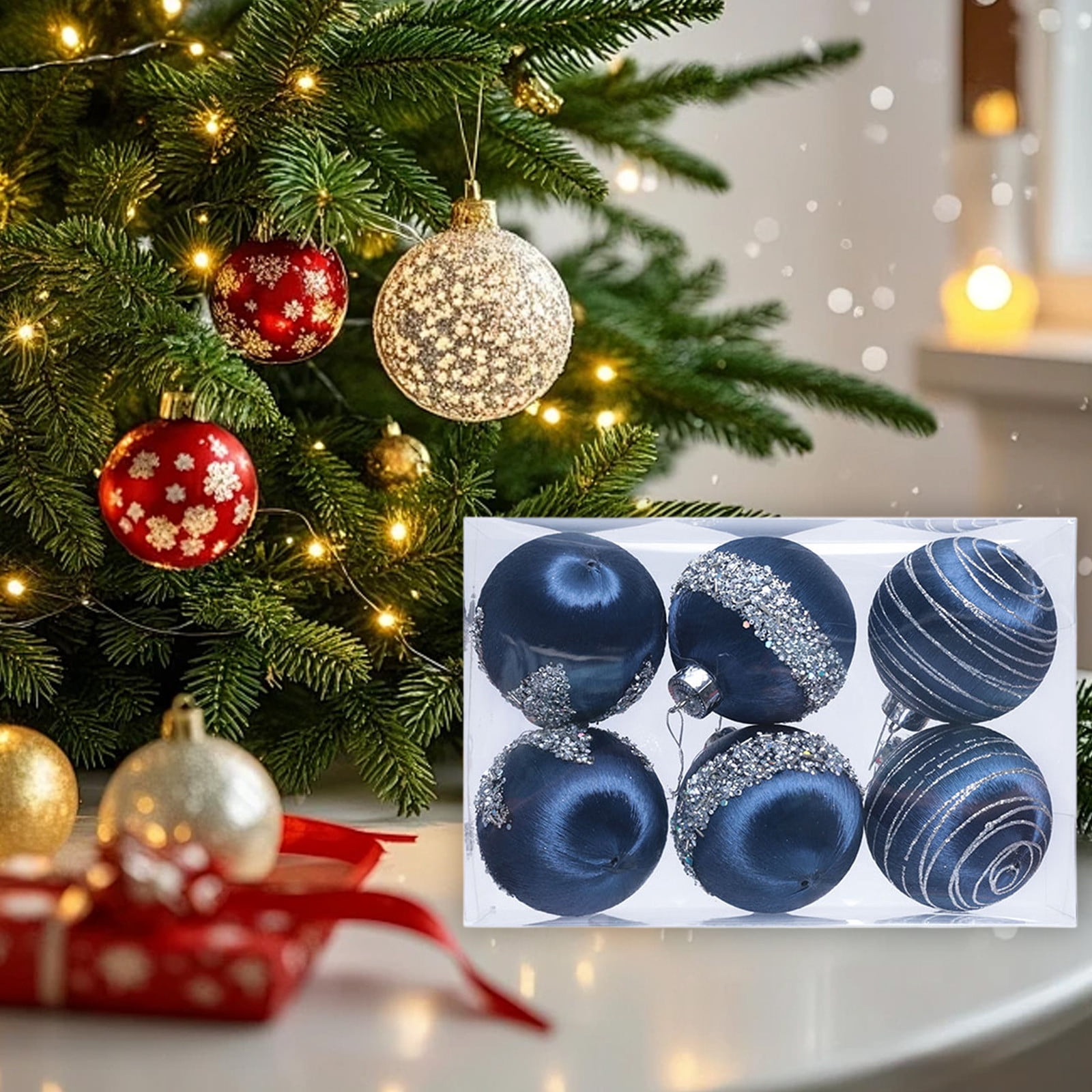 6Pcs Glittering Christmas Tree Ball Ornaments, Muti Color Christmas ...